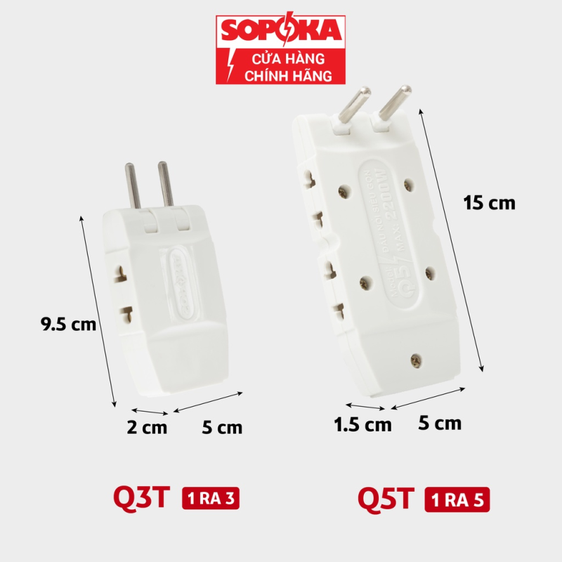 Ổ Cắm Chia Điện Thông Minh 3 Cửa, 5 Cửa Sopoka Q3T Q5T Chịu Tải 2200W - Gia Bảo CO